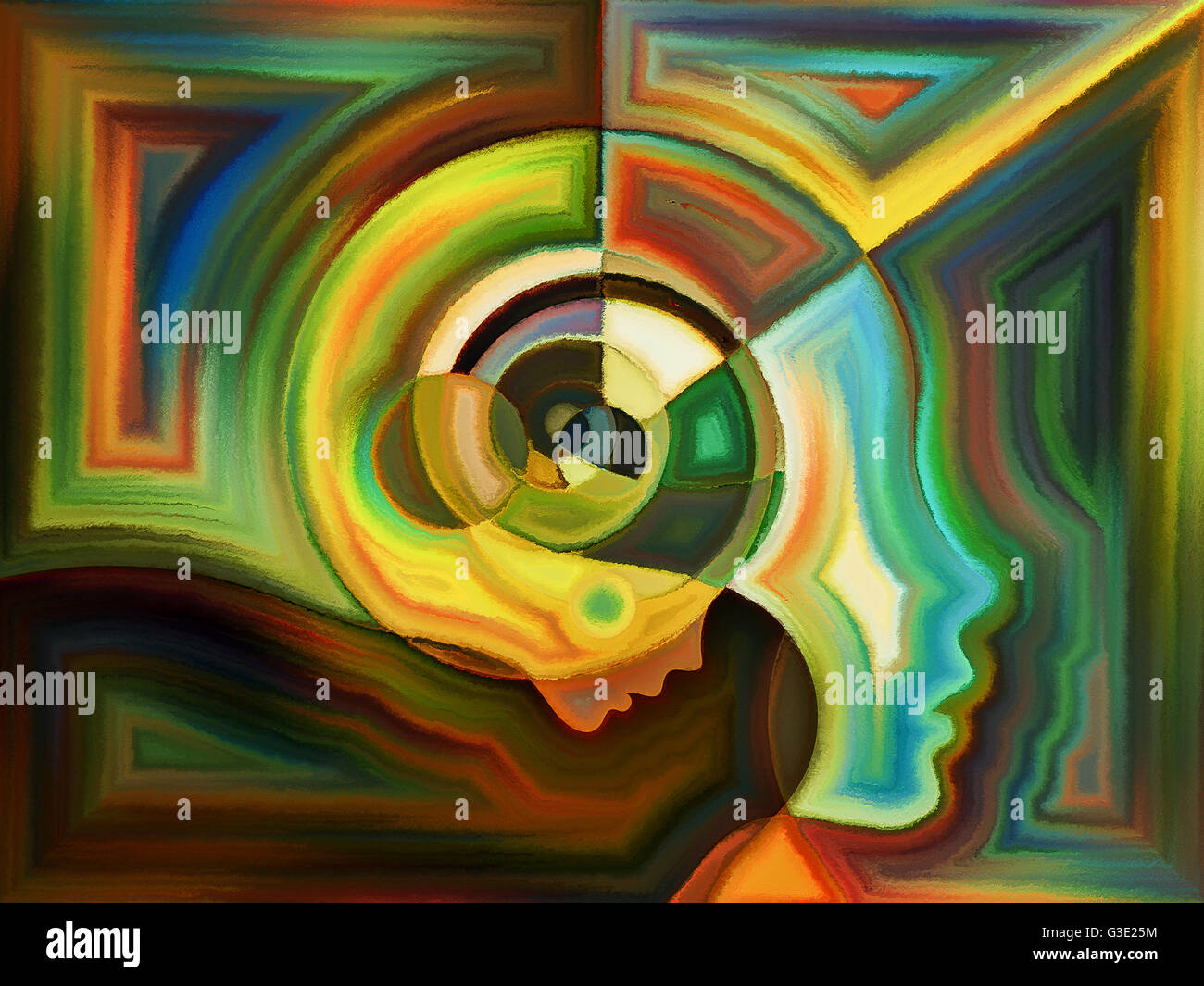 Thinking Divided series. Arrangement of human profiles and stained ...