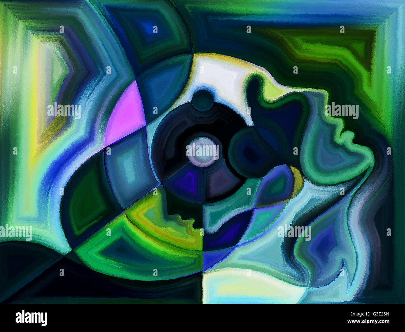 Thinking Divided series. Interplay of human profiles and stained glass ...
