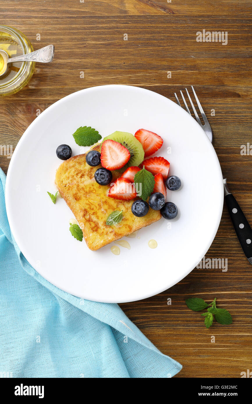 french toast with fruits, food top view Stock Photo - Alamy