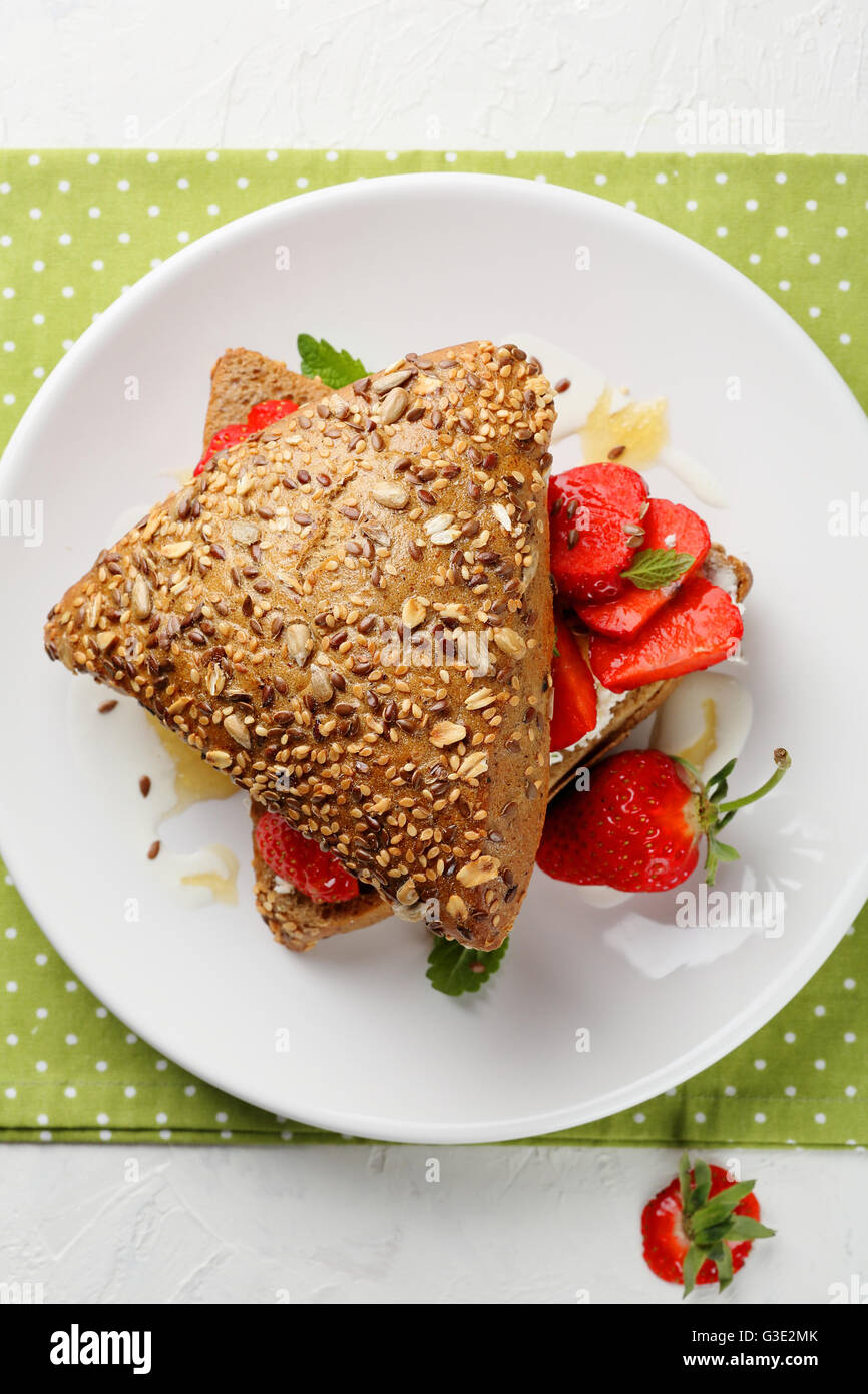 healthy lifestyle breakfast sandwich on white plate Stock Photo - Alamy