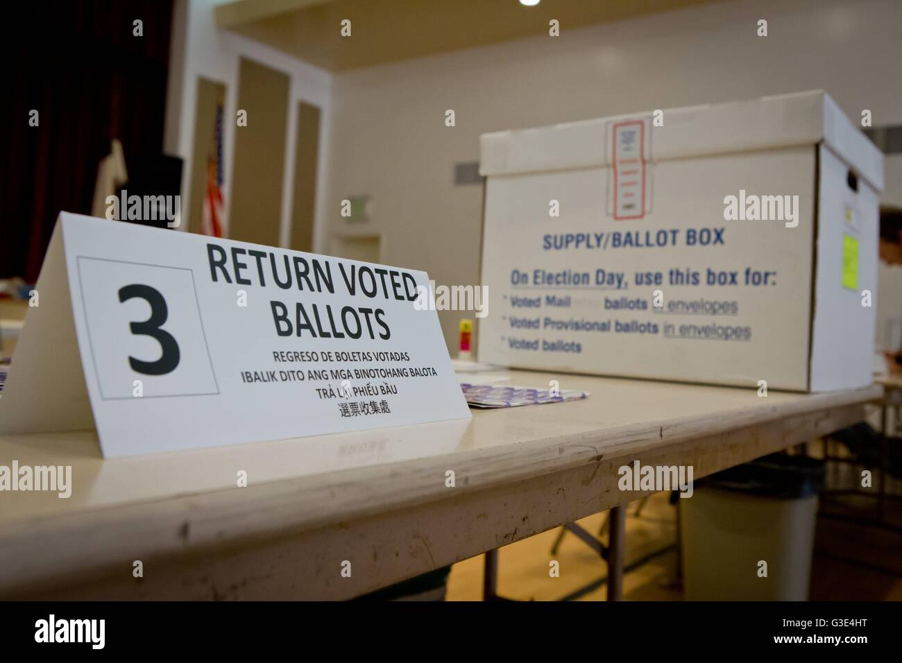 Ballot box of the presidential primary election at a polling place in ...