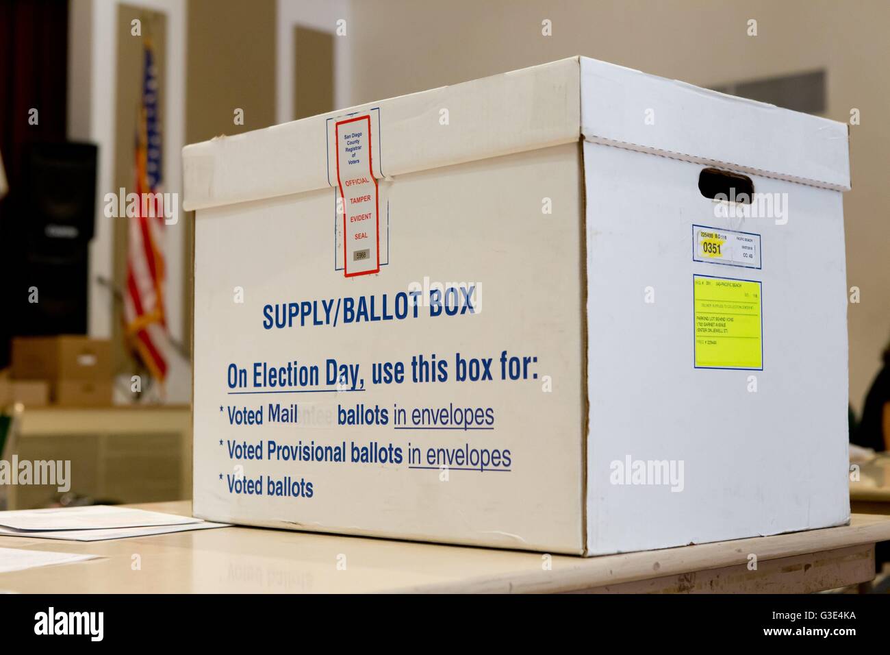 Ballot box of the presidential primary election at a polling place in ...