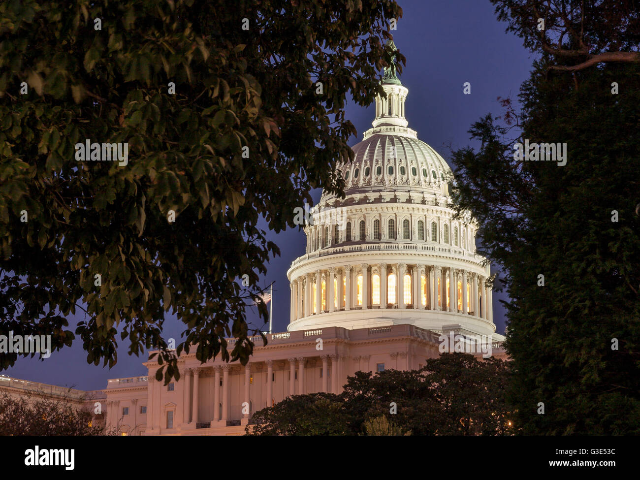 The white dome of The United States Capitol Building, illuminated at ...