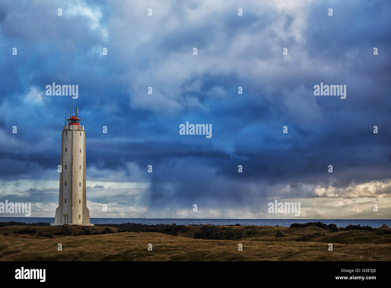 Lighthouse known as Malarrif on the Snaefellsness Peninsula with rain ...