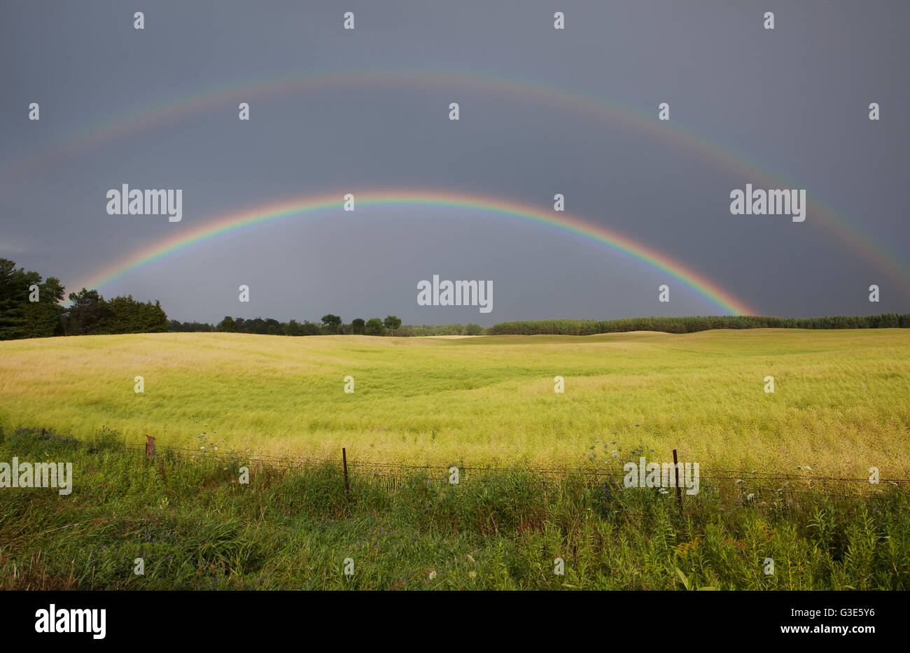 Double rainbow over farmland hi-res stock photography and images - Alamy
