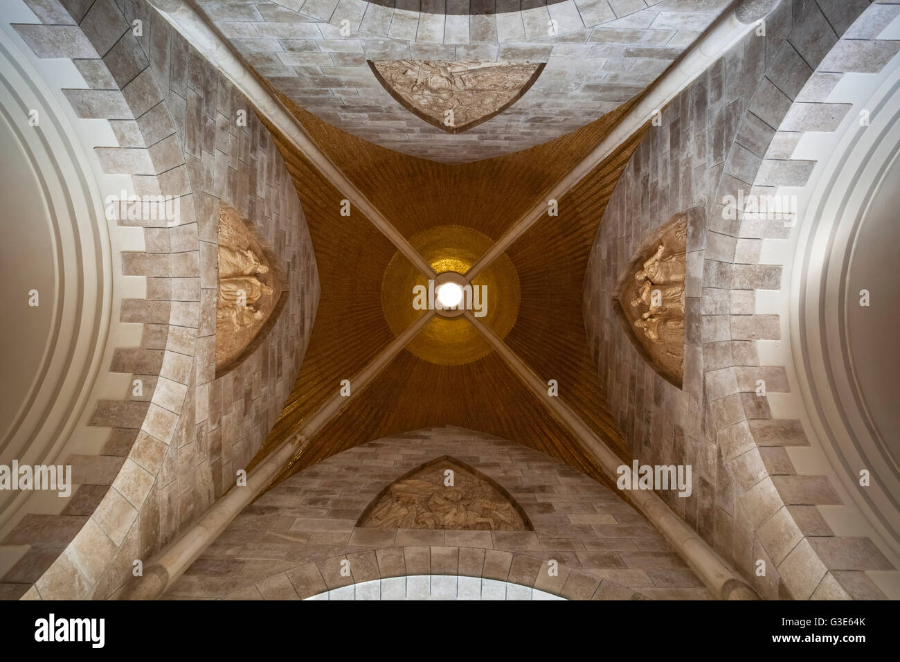 Low angle view of the ceiling inside the Tear Drop Church; Jerusalem ...