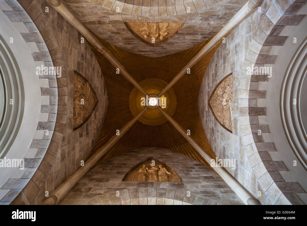 Low angle view of the ceiling inside the Tear Drop Church; Jerusalem ...