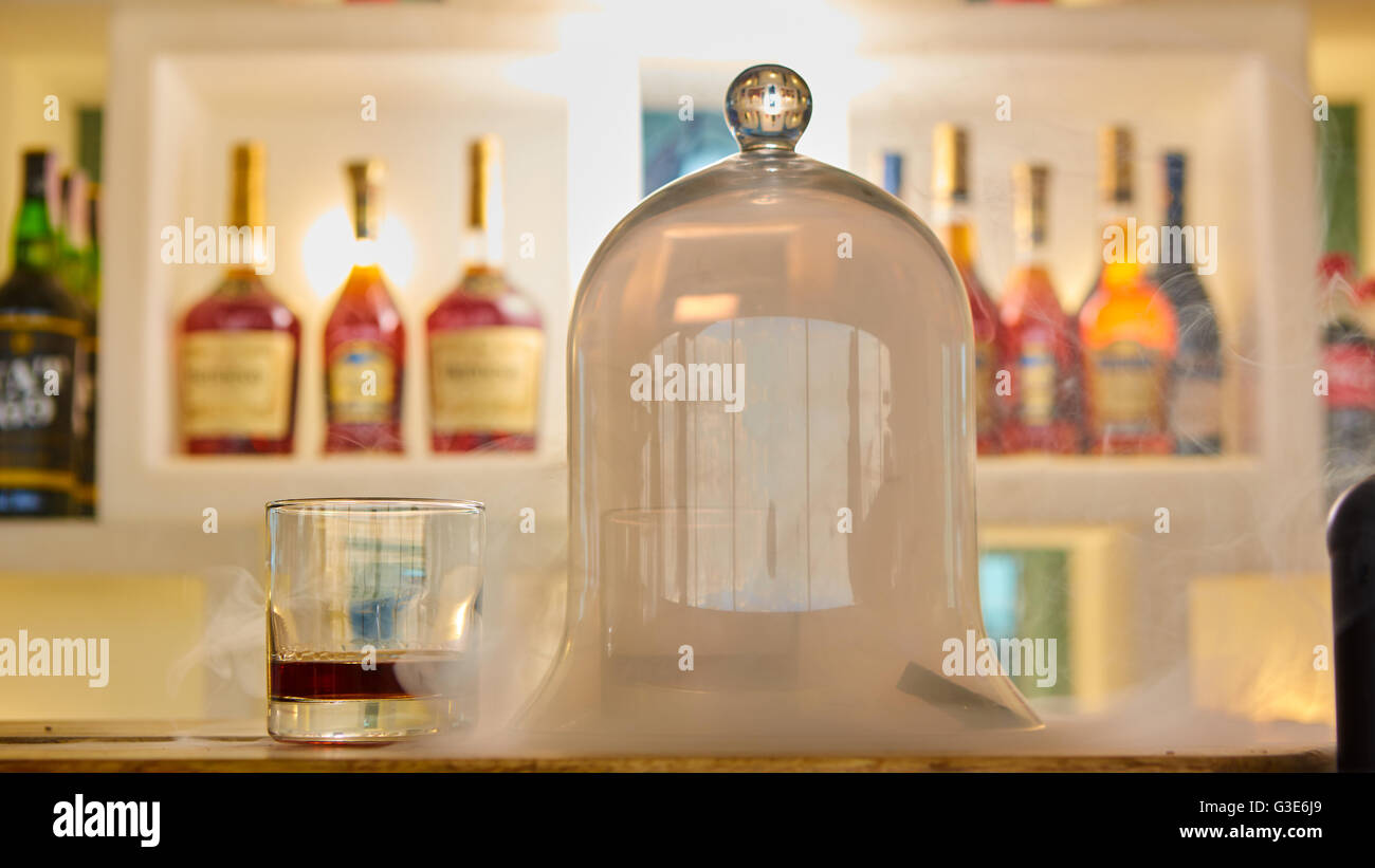Guatemalan rum under a glass dome Stock Photo - Alamy