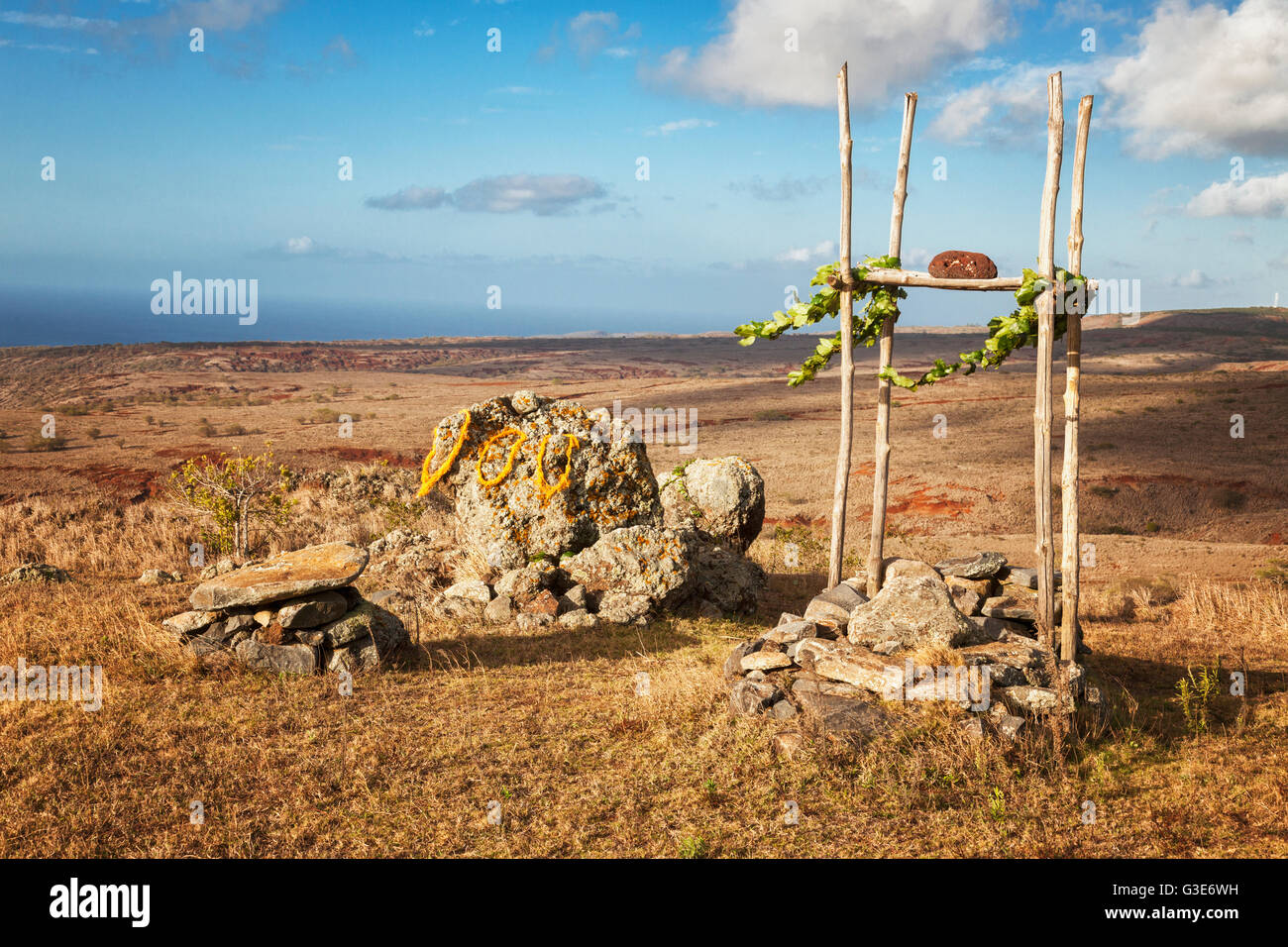 Hawaiian Altar (lele) and offerings at Ka’ana atop Mauna Loa on Moloka ...