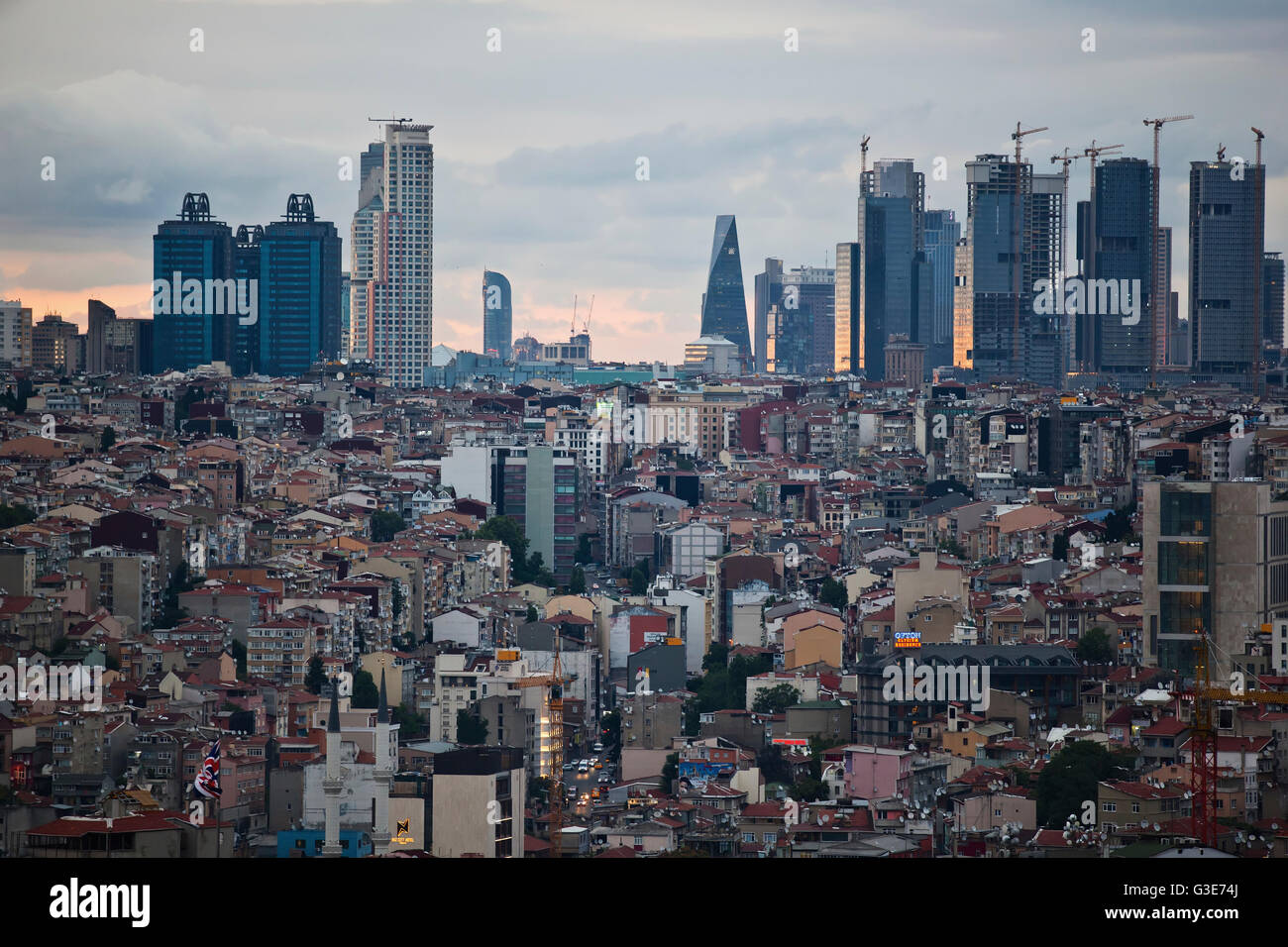 View of Levent business district from rooftop bar at dusk; Istanbul ...