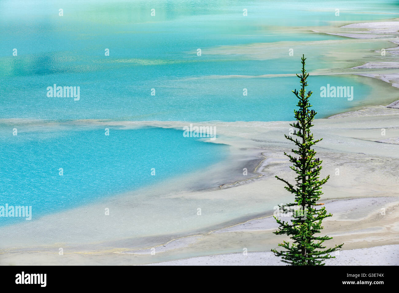 Glacial silt at the delta on Lake Louise formed by the turquoise ...
