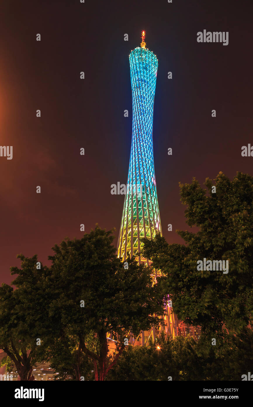 Riverfront view of 600 meter high Canton Tower; Guangzhou, China Stock ...