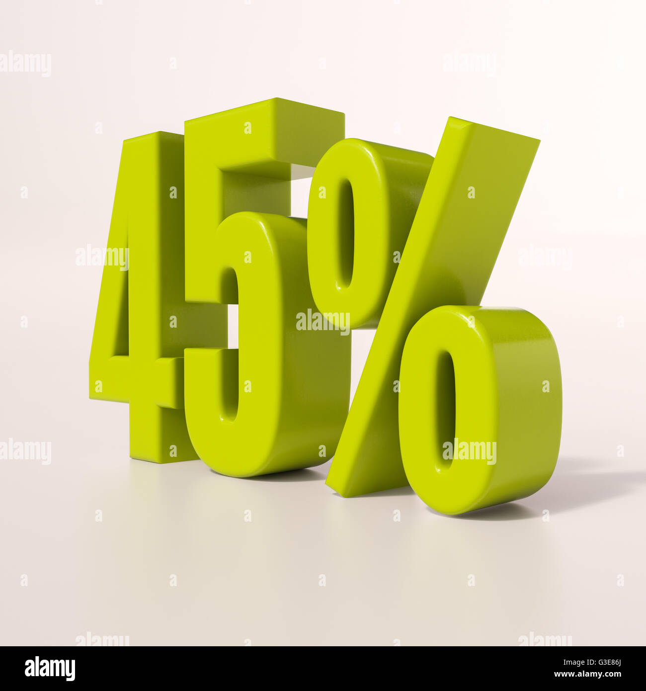3d render: green 45 percent, percentage discount sign on white, 45 ...