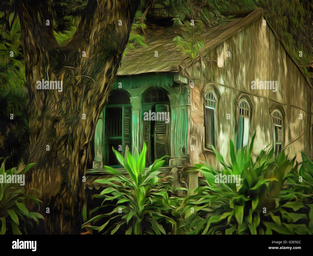 An abandoned house with an overgrown garden Stock Photo - Alamy