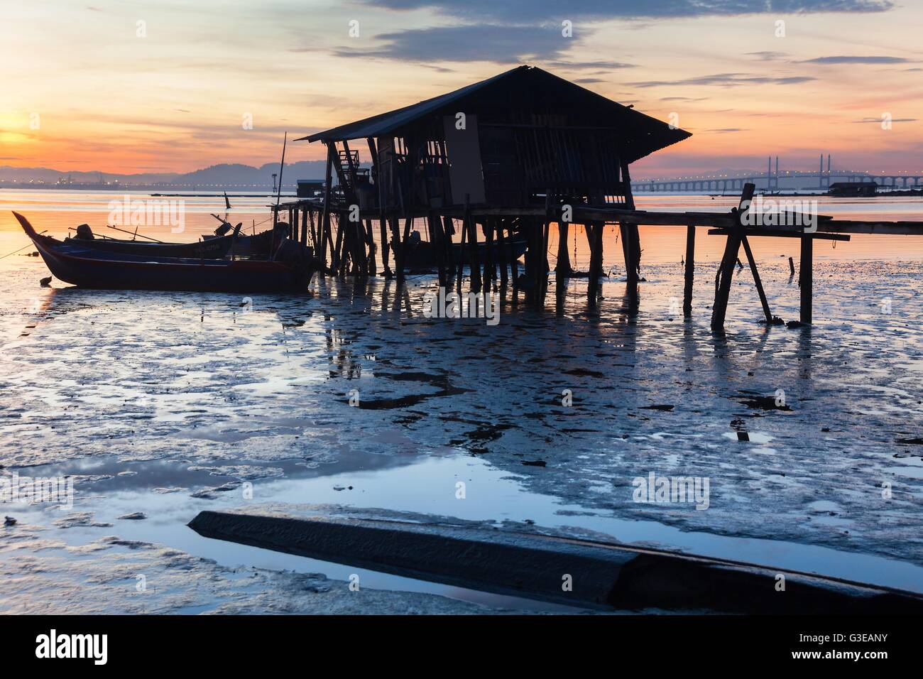 Wooden bridge Sunrise and Sunset, George Town, Penang Malaysia Stock ...