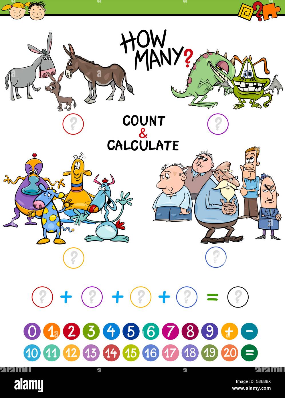 Cartoon Illustration of Educational Mathematical Count and Addition ...