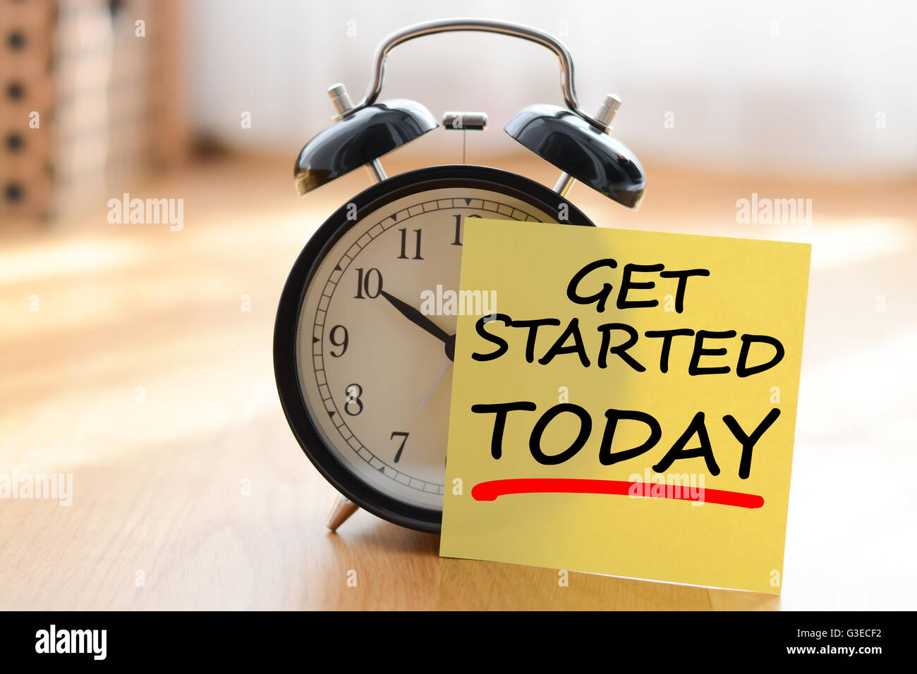 Start today your own business concept with alarm clock and post it ...