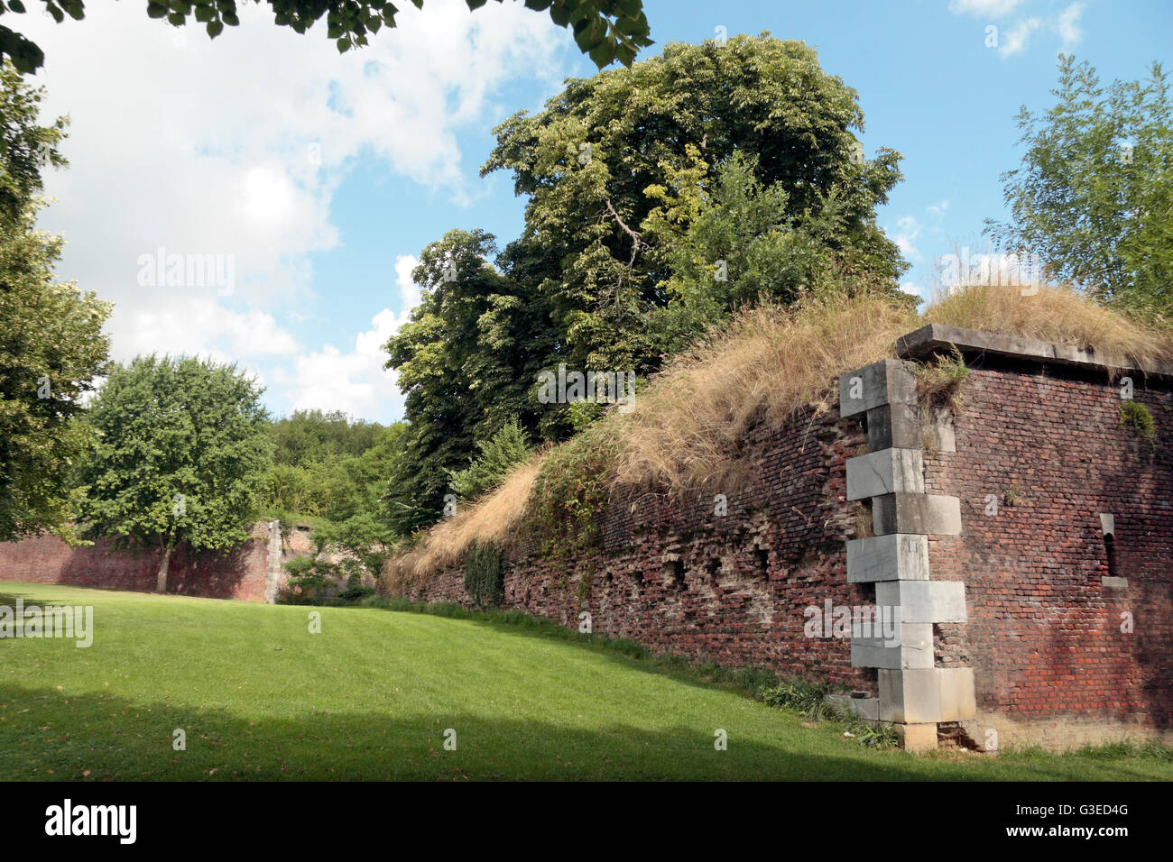 Part of the surviving walls of the Citadel of Liege in the Sainte ...