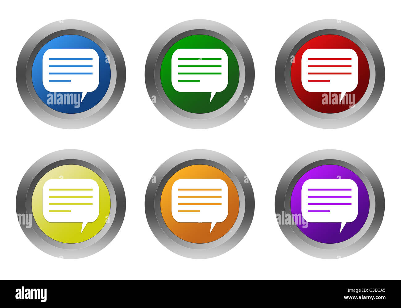 Set of rounded colorful buttons with conversation symbol in blue, green ...
