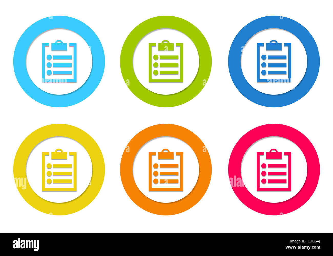 Colorful rounded icons with notepad symbol in blue, green, yellow ...