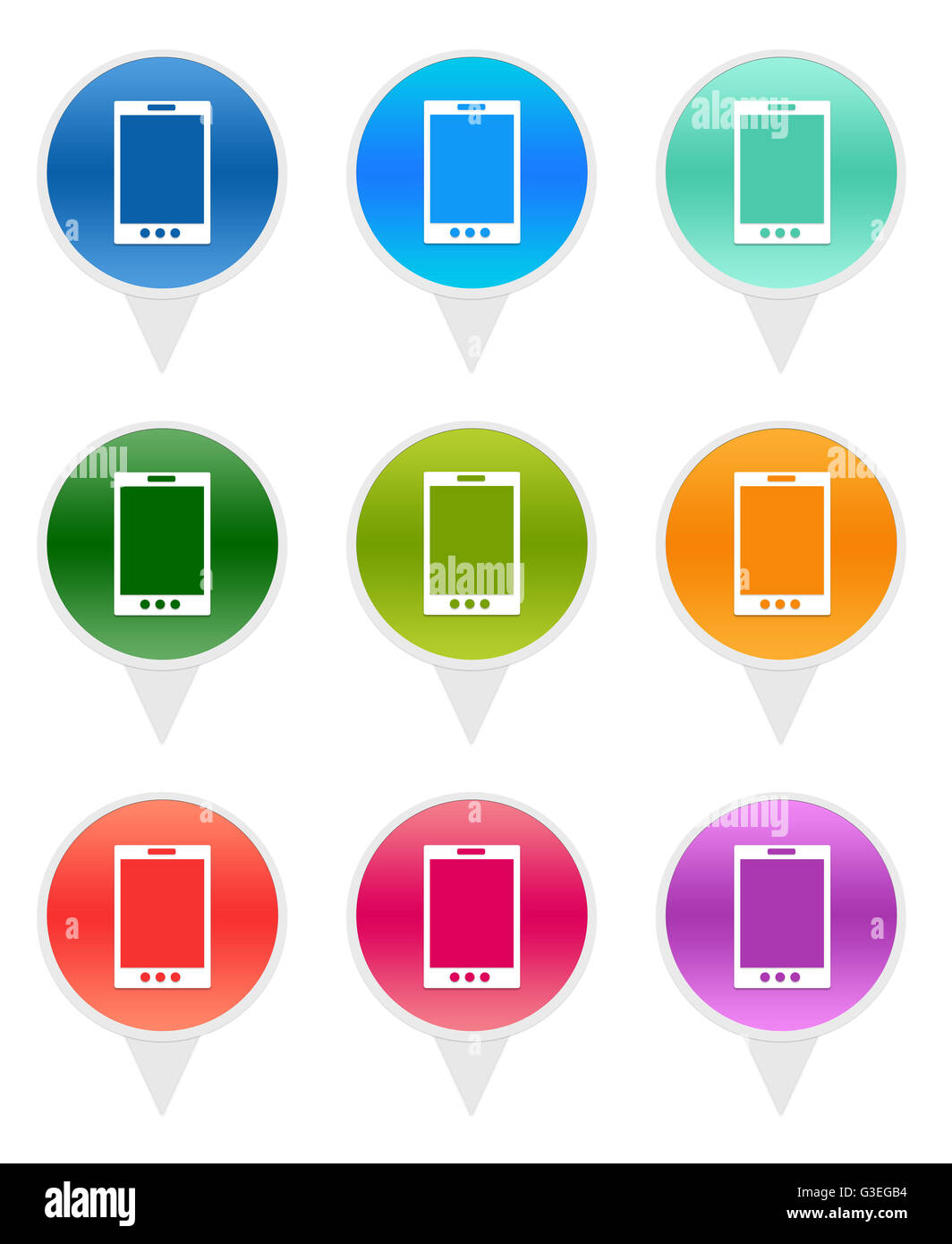 Colorful rounded icons for markers on maps with phone symbol Stock ...