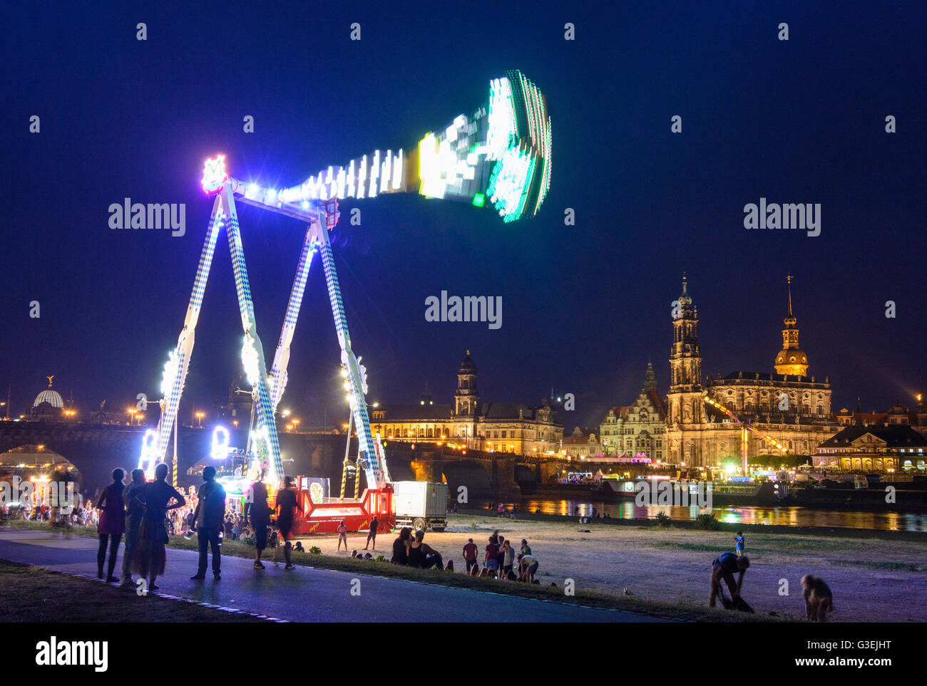 City festival in dresden on the elbe with swing hi-res stock ...