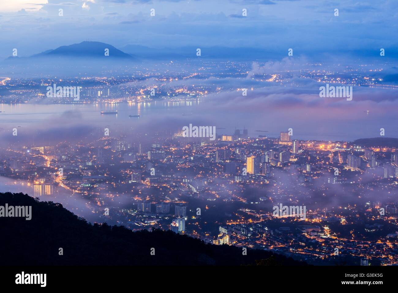 Sunrise and Sunset above cloud in Penang Hill City View of George town ...