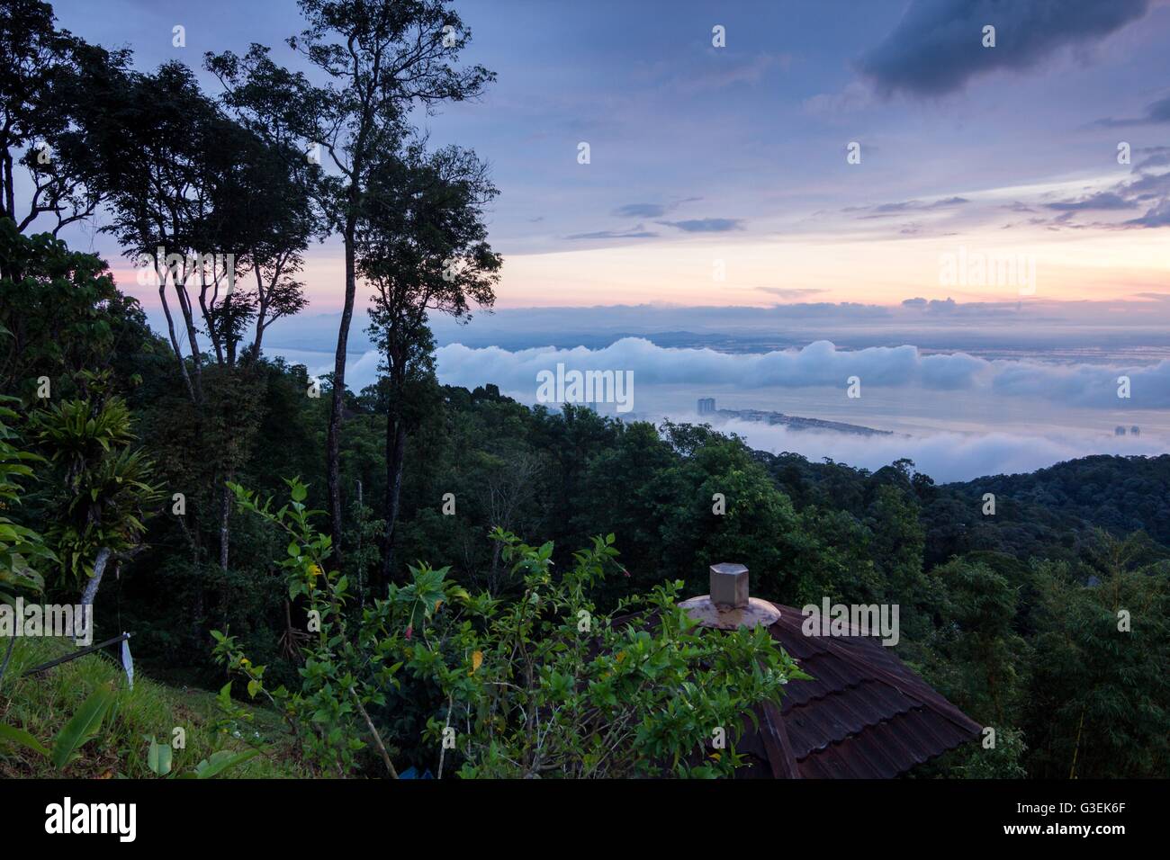Sunrise and Sunset above cloud in Penang Hill City View of George town ...
