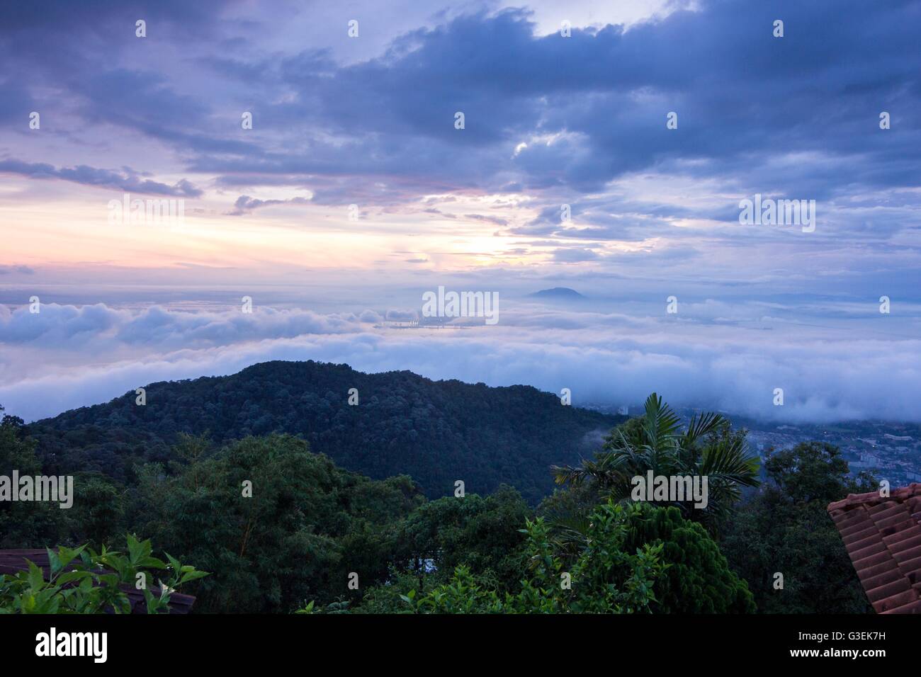 Sunrise and Sunset above cloud in Penang Hill City View of George town ...