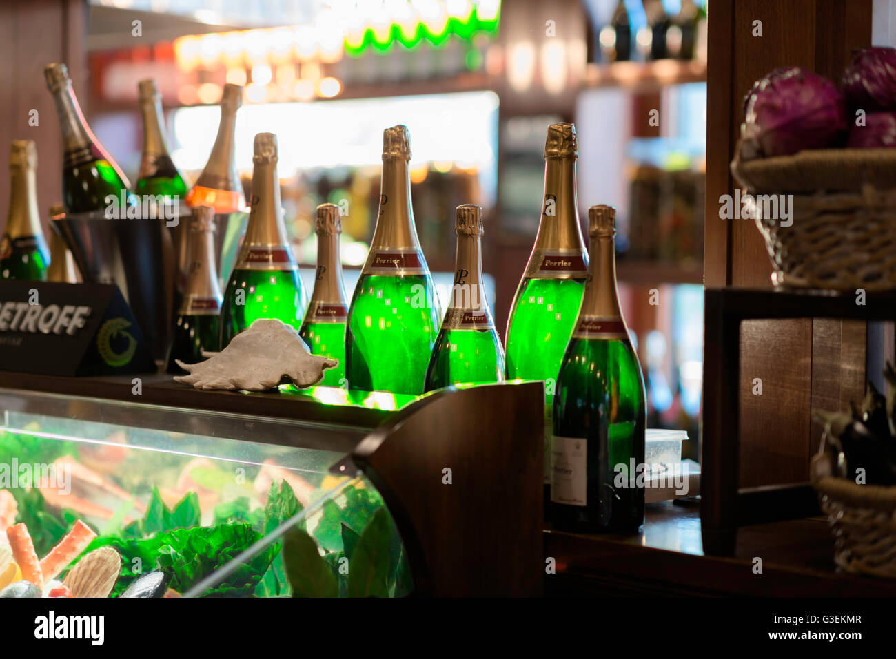 Bottles of spirits and liquor standing at the bar Stock Photo - Alamy