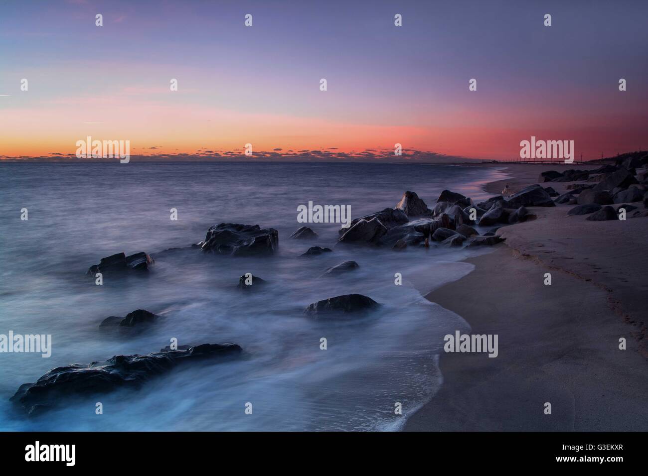 Sunset at Sandy Hook beach in the National Parks of New York Harbor in ...