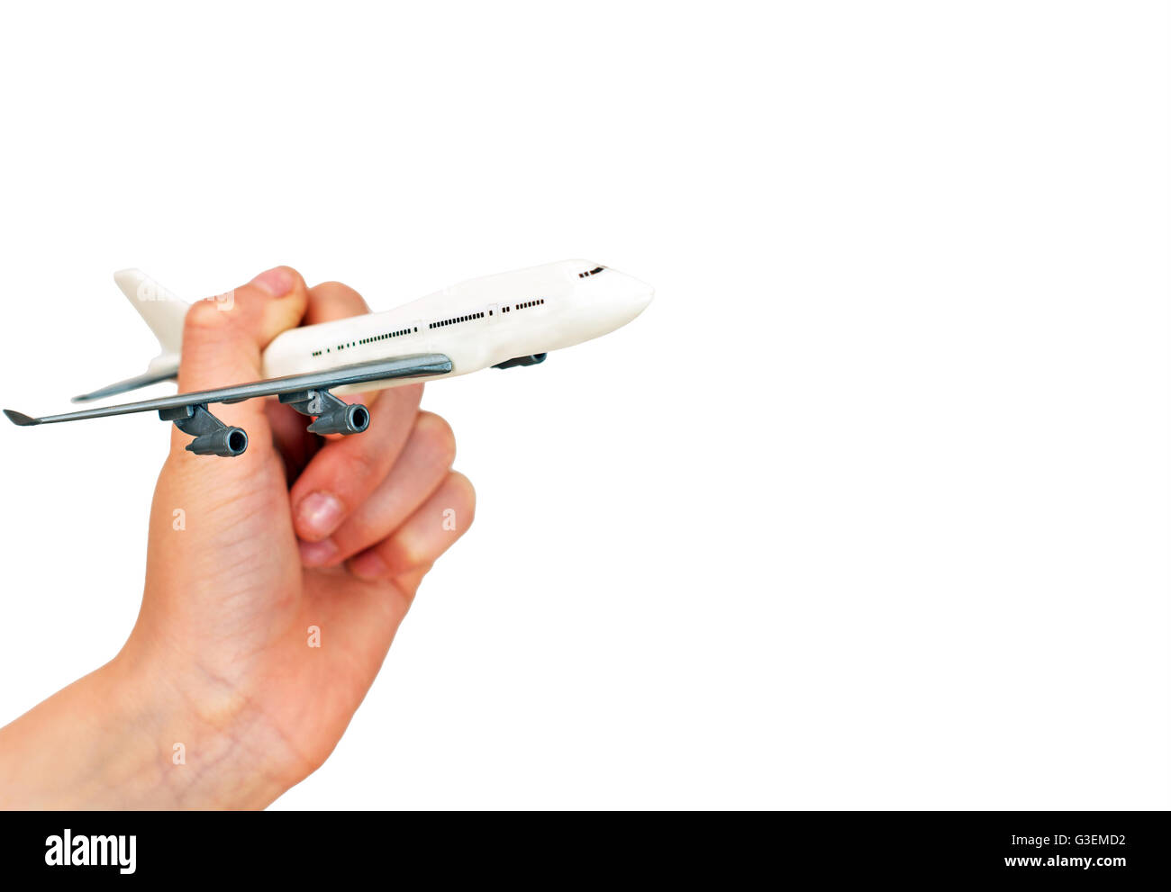 Child hand holding model airplane. Isolated on white Stock Photo - Alamy