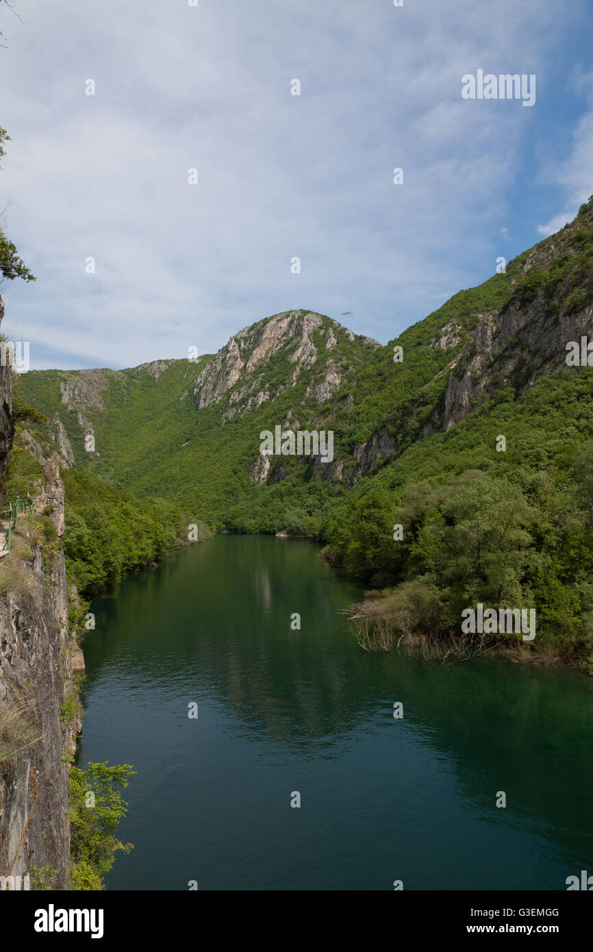The idyllic Matka Lake, canyon next to the capital Skopje, Macedonia ...