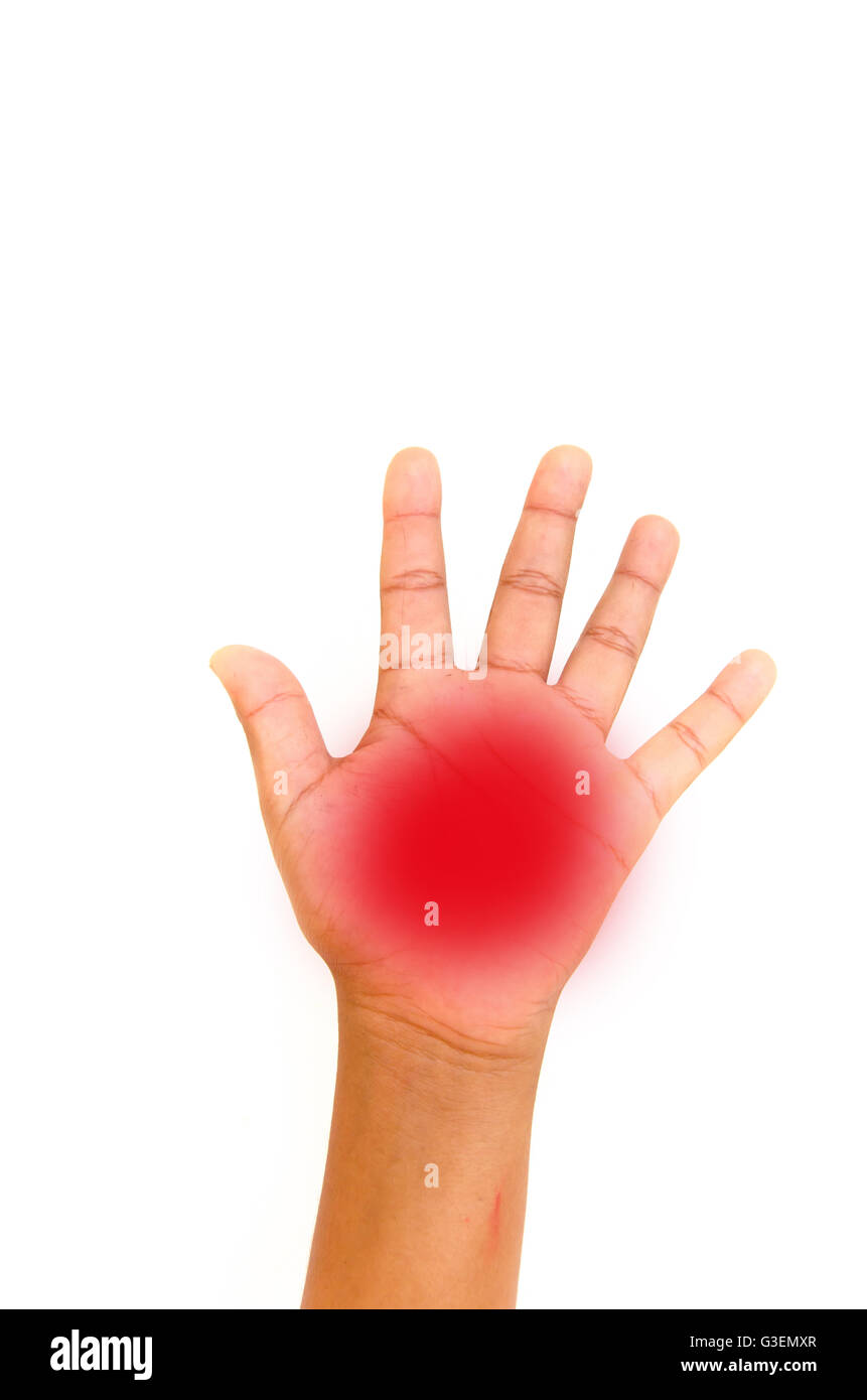 children hand with pain on white background Stock Photo - Alamy
