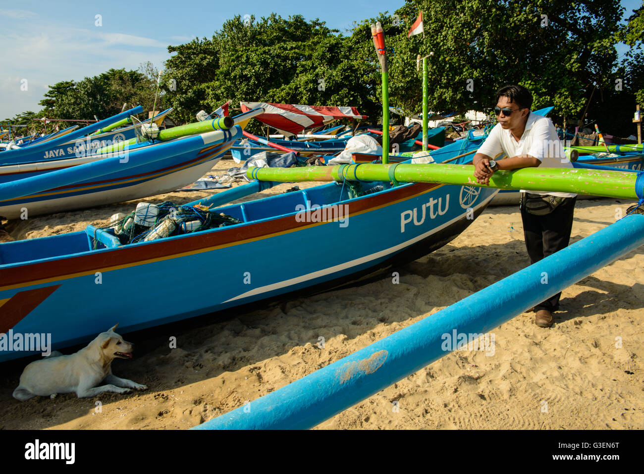 Traditional fishing boat, Jimbaran, Bali, Indonesia Stock Photo - Alamy