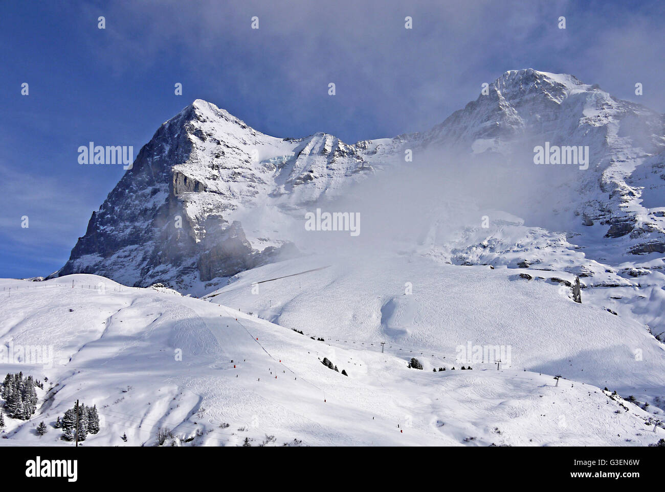 The chairlift and the train track going up to eigergletscher hi-res ...