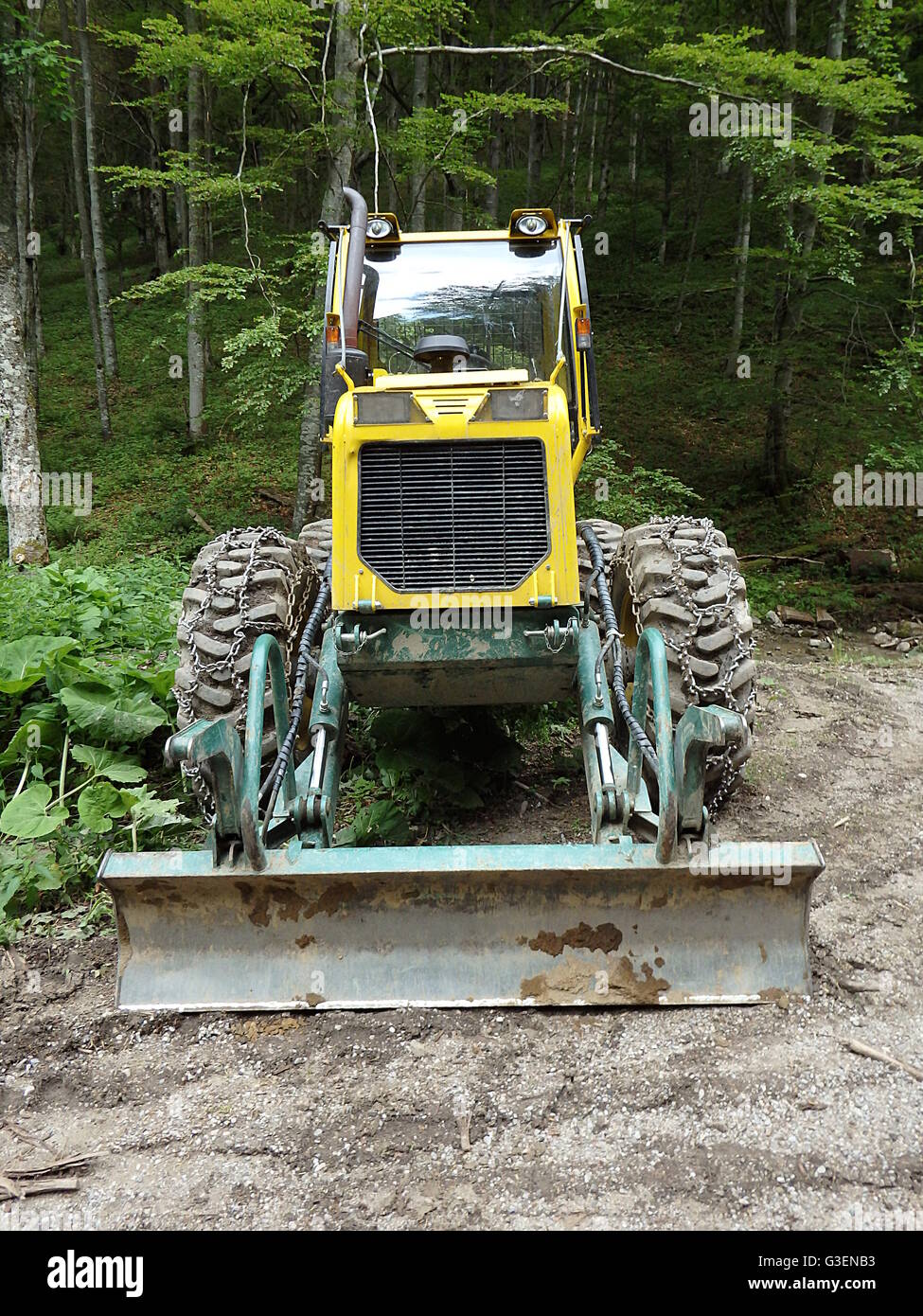yellow special forestry tractors, Tractor in the woods Stock Photo - Alamy