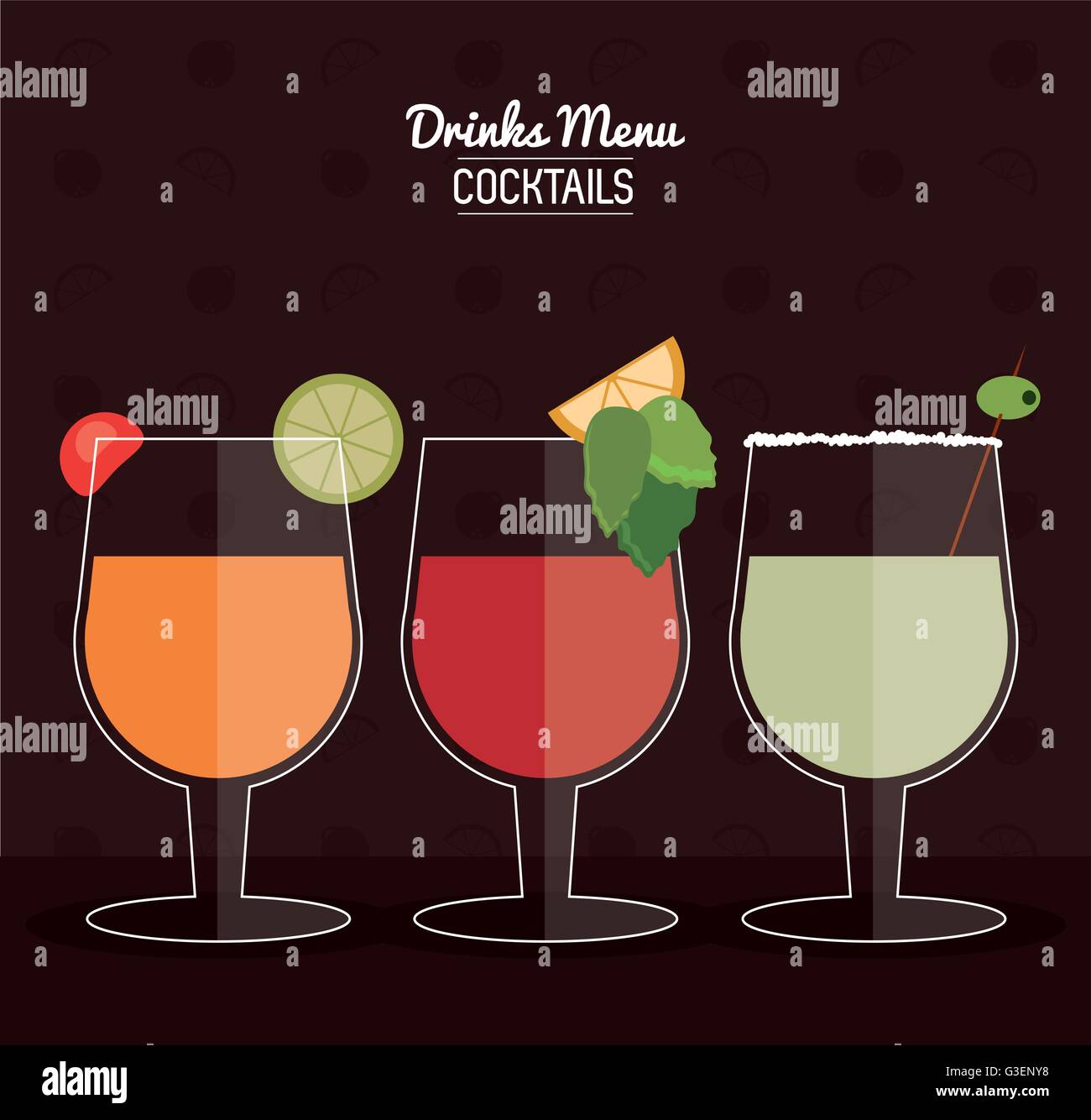 set of Cocktail drink icons with citrus fruits in flat design style ...