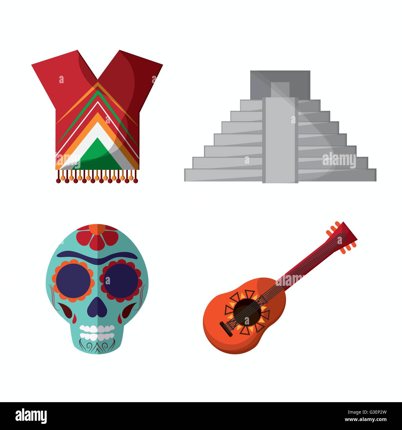 Mexico culture icons in flat design style, vector illustration Stock ...