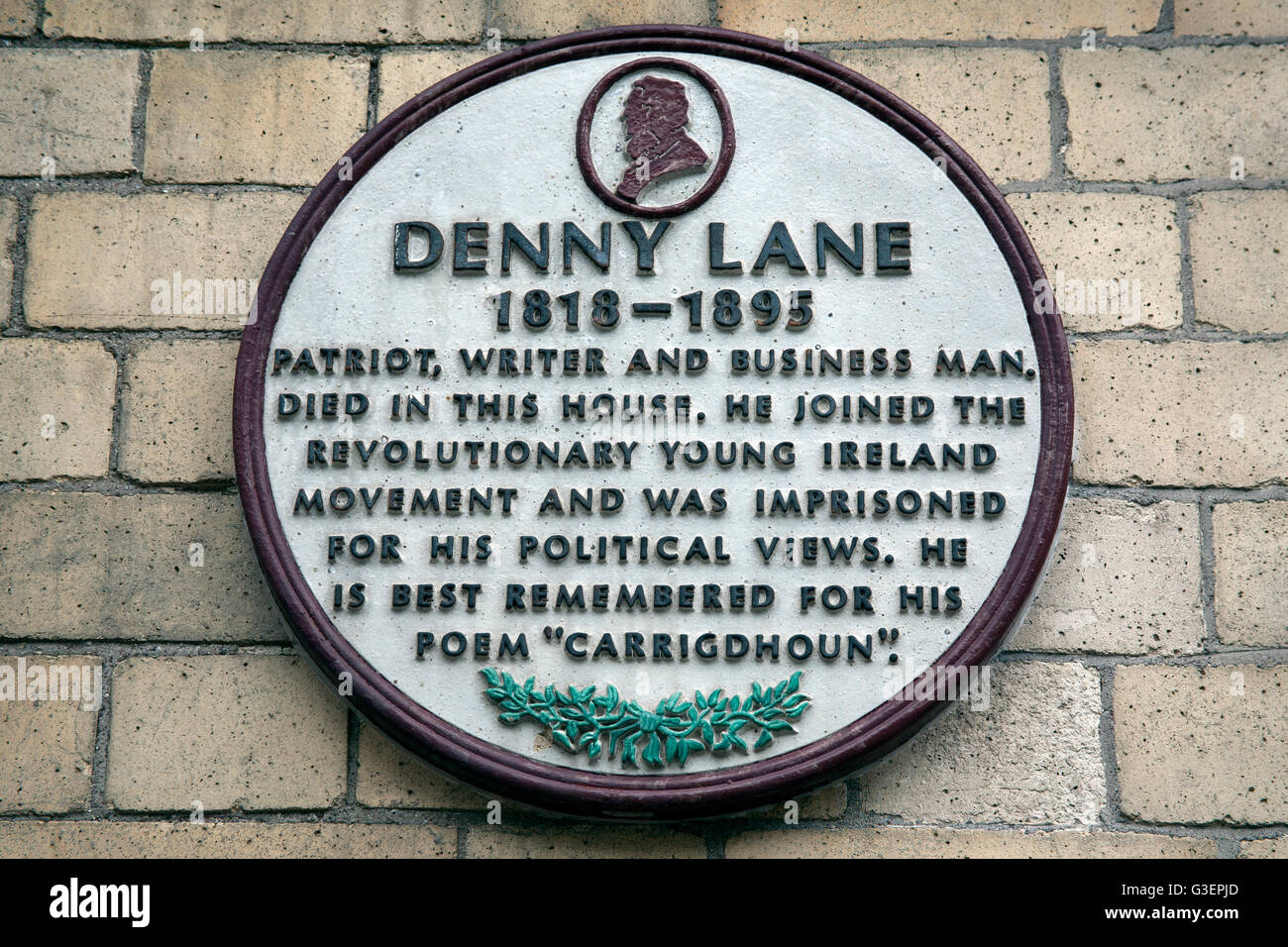 Plaque commemorating the house where Denny Lane, Irish patriot, died in ...