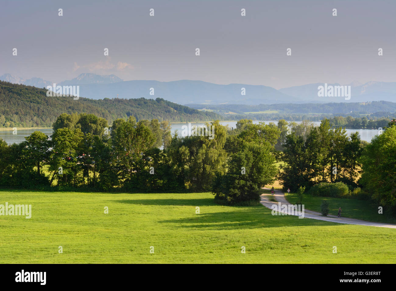 lake Tachinger See and View to the Alps, Germany, Bayern, Bavaria ...