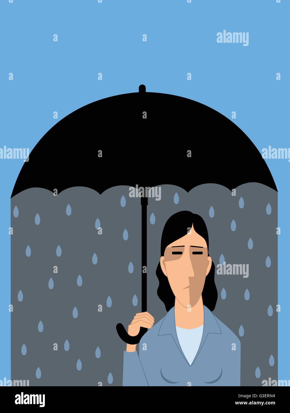 Clinical depression, sad woman under an umbrella, vector cartoon Stock ...