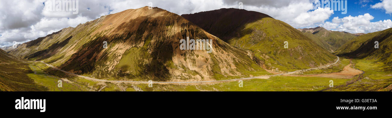 Tibet, China - Panorama view of 318 national road in the wild with ...