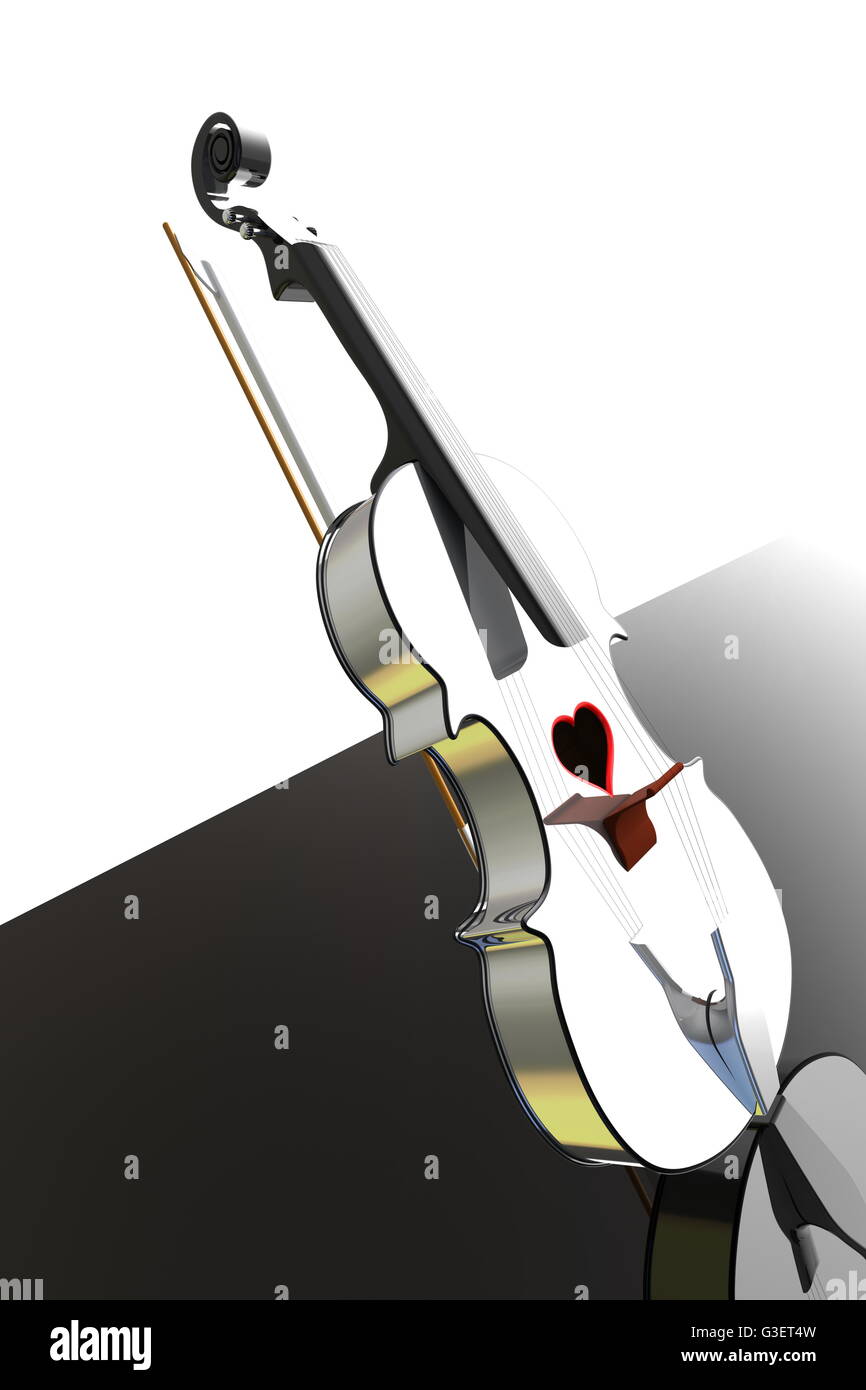 3D illustration of a Violin, musical instrument style for Valentine's day cards with a heart ...