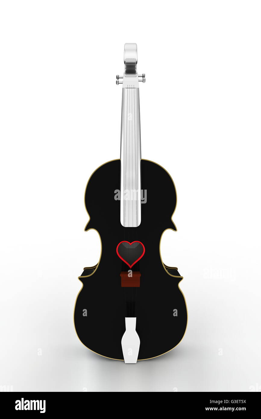 3D illustration of a Violin, musical instrument style for Valentine's day cards with a heart ...