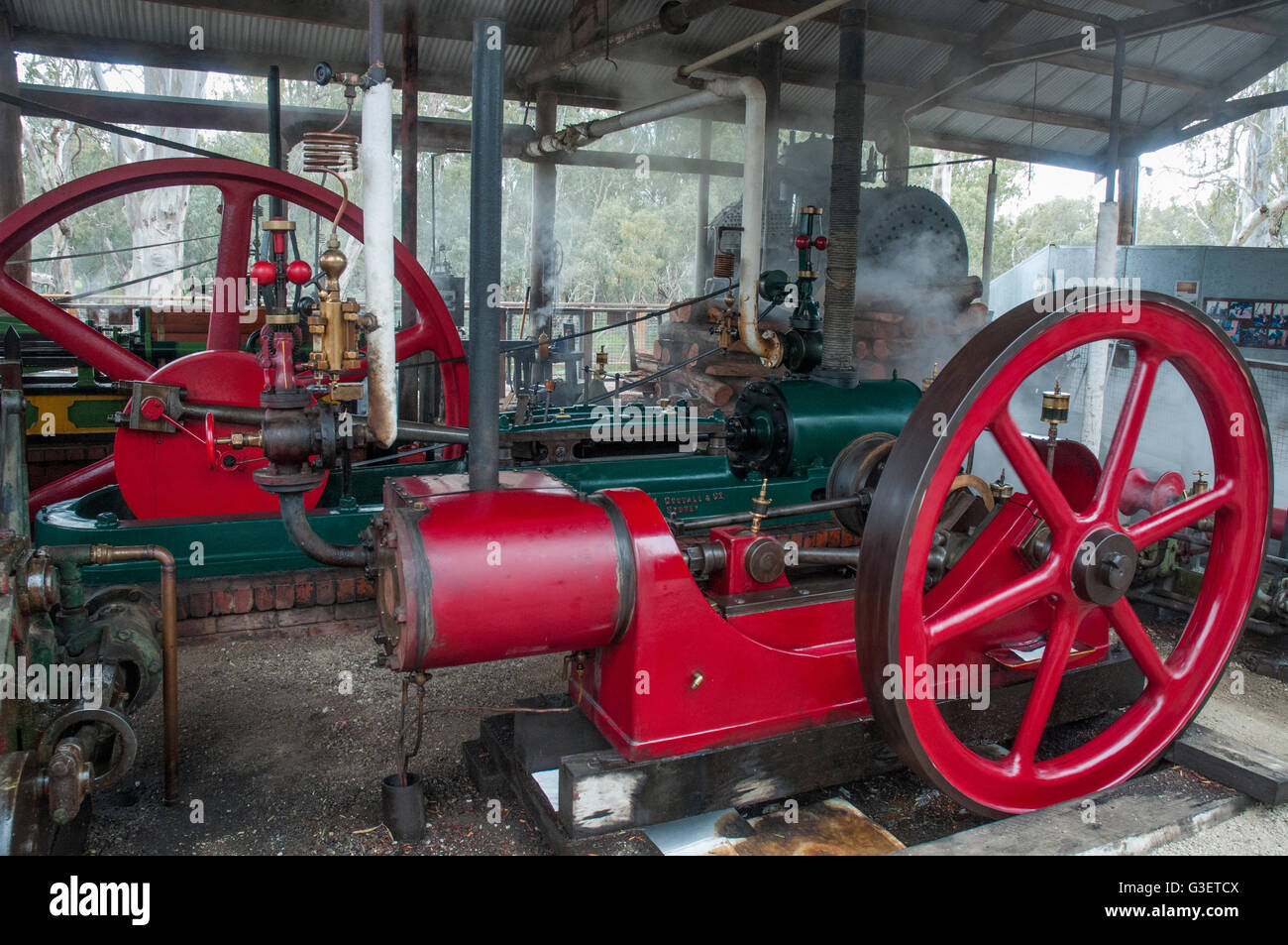 Historic steam engine working at the Murray River port of Echuca ...