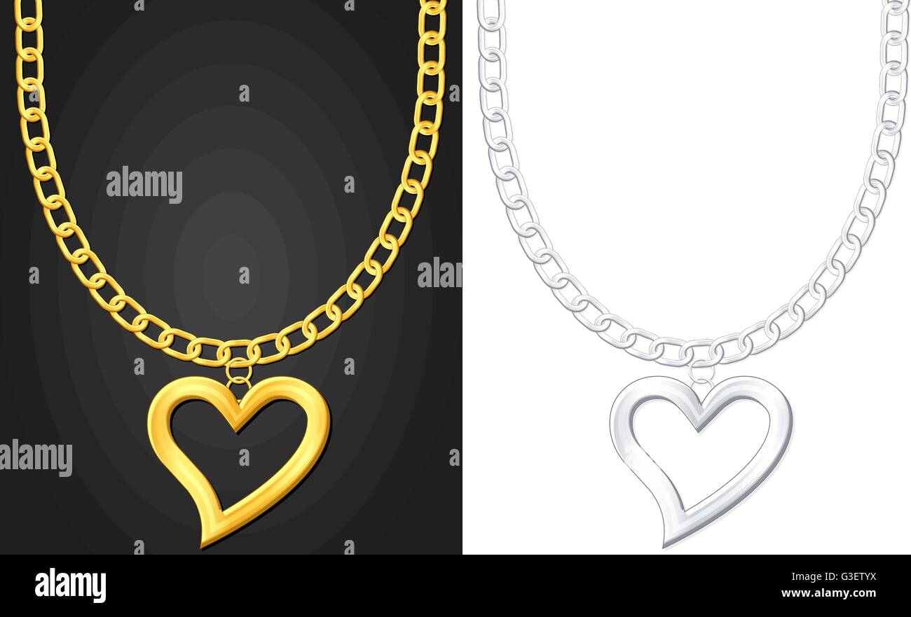 Necklace with heart symbol set. Vector illustration Stock Vector Image ...