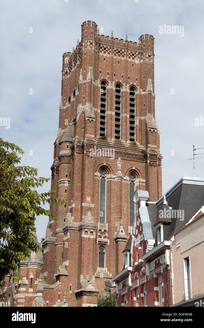 The tower of Eglise Saint-Vaast (Saint-Vaast church in Bethune, Hauts ...