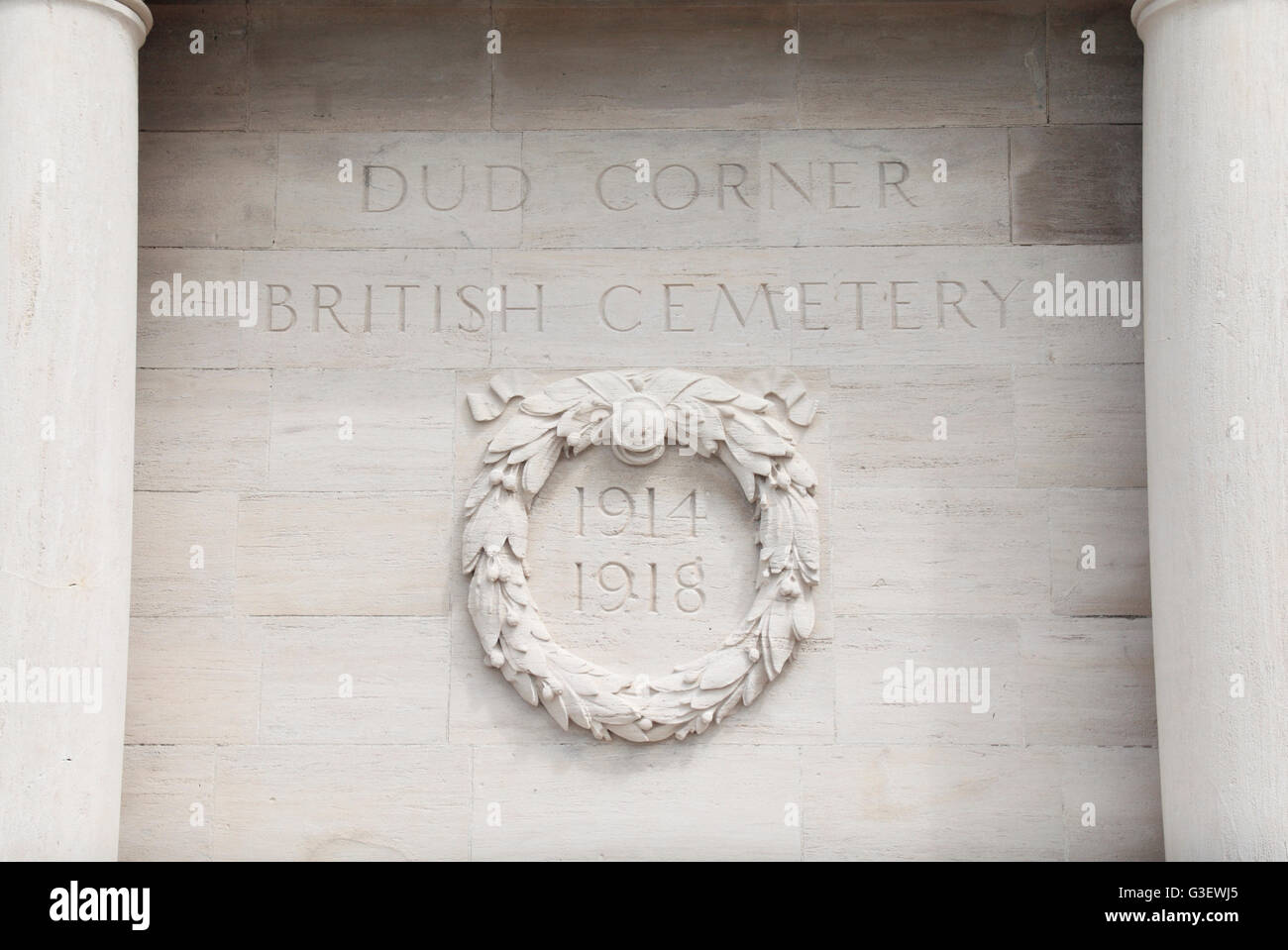 Entrance post name at the CWGC Dud Corner Cemetery & the Loos Memorial ...