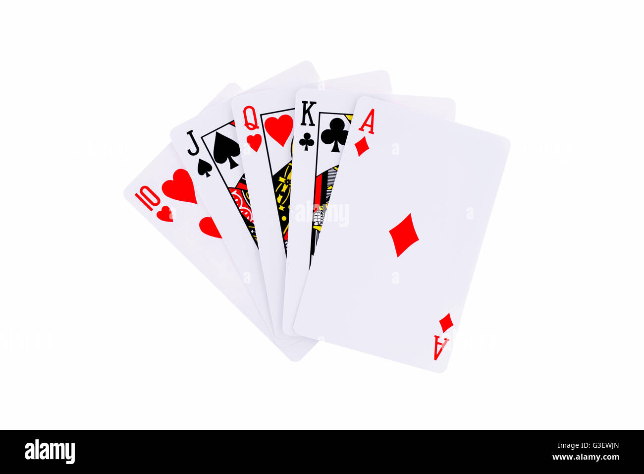 Playing Cards Poker Hand Isolated on White Stock Photo - Alamy